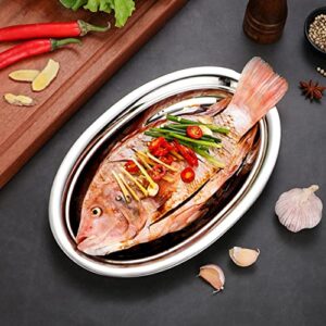 UPKOCH Oval Steaming Oval Fries Plate Stainless Steel Oval grilling platter serving platter grill platter Platter 40CM Fish Stainless Steel Snack Tray Stainless Steel Tray