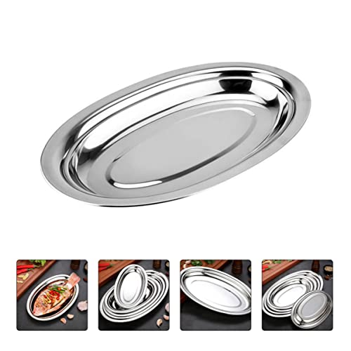 UPKOCH Oval Steaming Oval Fries Plate Stainless Steel Oval grilling platter serving platter grill platter Platter 40CM Fish Stainless Steel Snack Tray Stainless Steel Tray