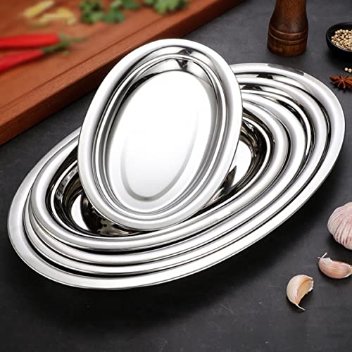 UPKOCH Oval Steaming Oval Fries Plate Stainless Steel Oval grilling platter serving platter grill platter Platter 40CM Fish Stainless Steel Snack Tray Stainless Steel Tray