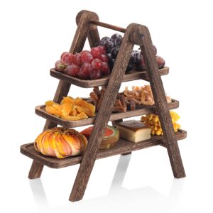 nynelly wood tiered serving tray, 3 tier serving stand, wooden serving tray for entertaining serving platter with collapsible stand for picnic party,party serving trays and platters