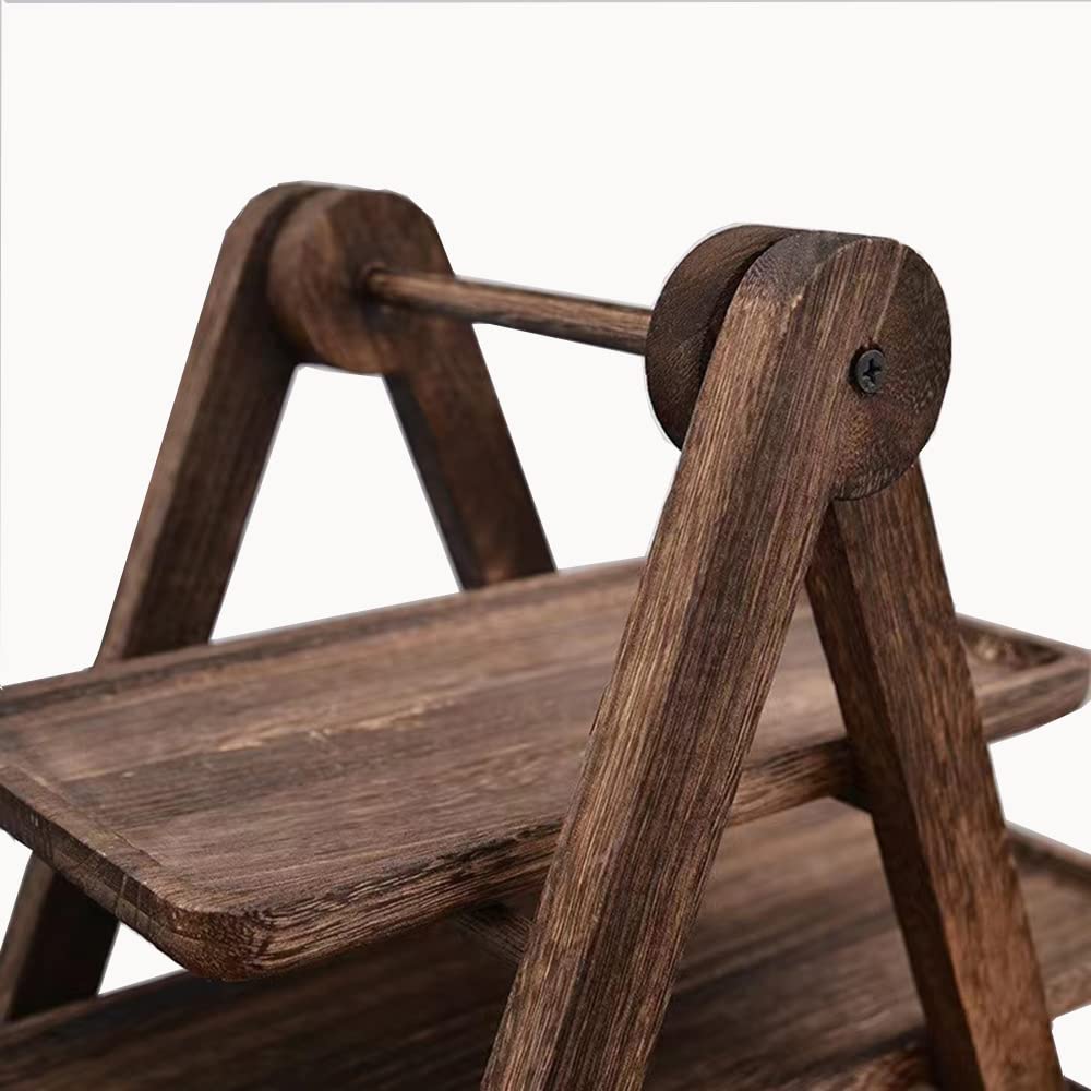 Nynelly Wood Tiered Serving Tray, 3 Tier Serving Stand, Wooden Serving Tray for Entertaining Serving Platter with Collapsible Stand for Picnic Party,Party Serving Trays and Platters