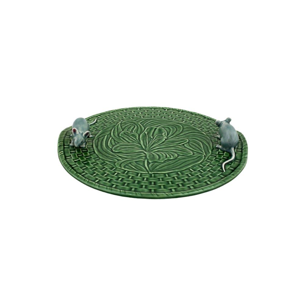 Bordallo Pinheiro Green Lily with Mouse Earthenware Cheese Tray