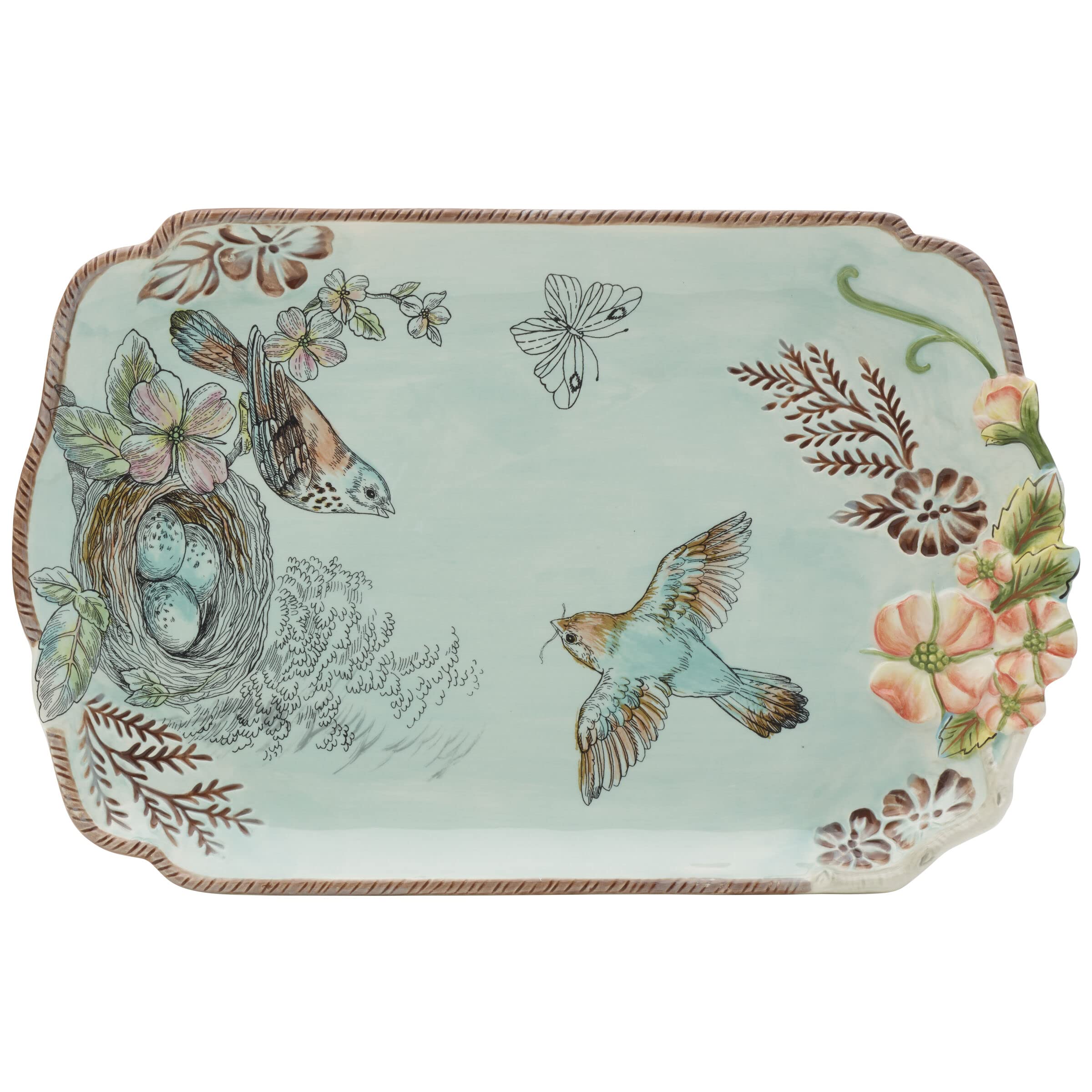 Fitz and Floyd English Garden Serving Platter, 17 Inch, Blue