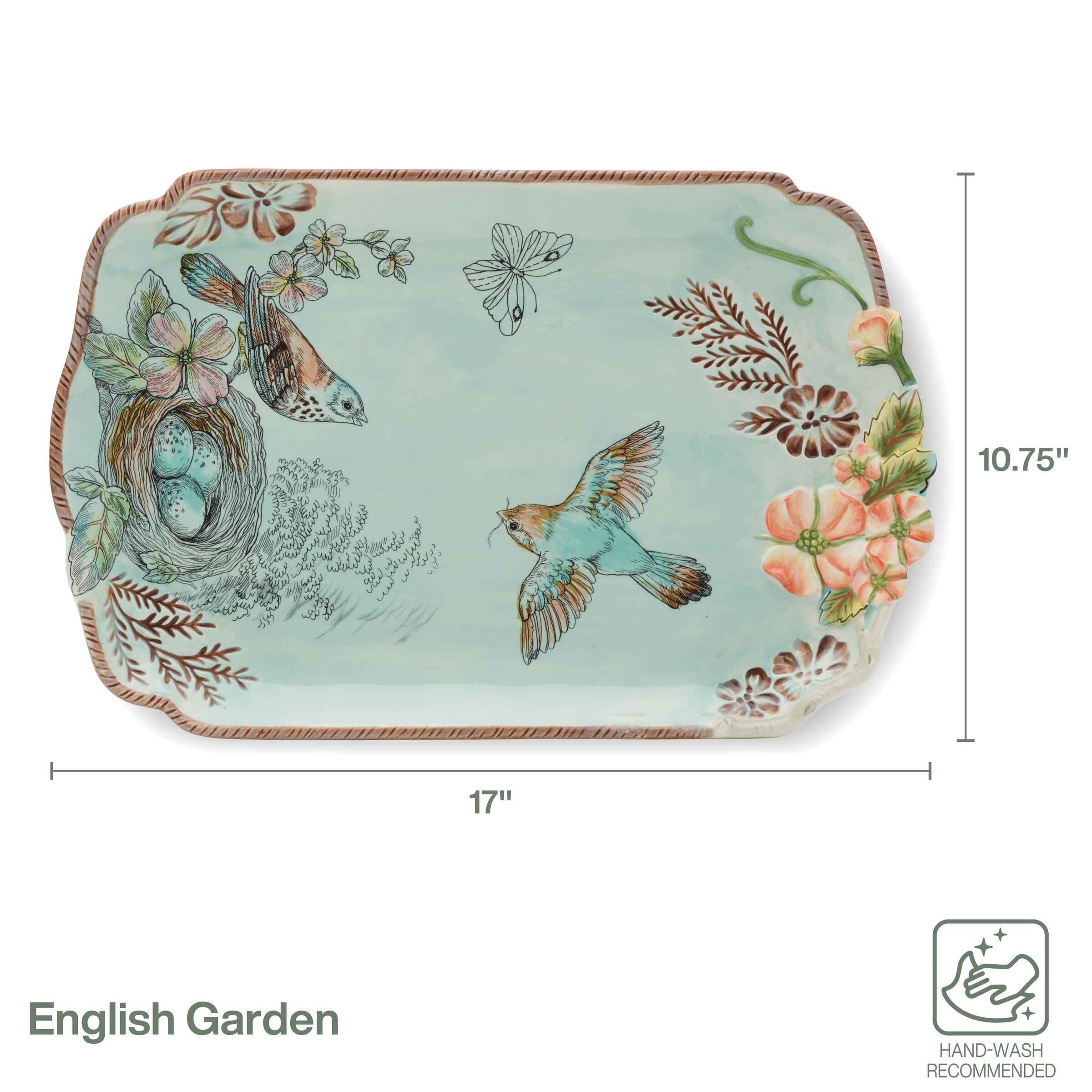 Fitz and Floyd English Garden Serving Platter, 17 Inch, Blue