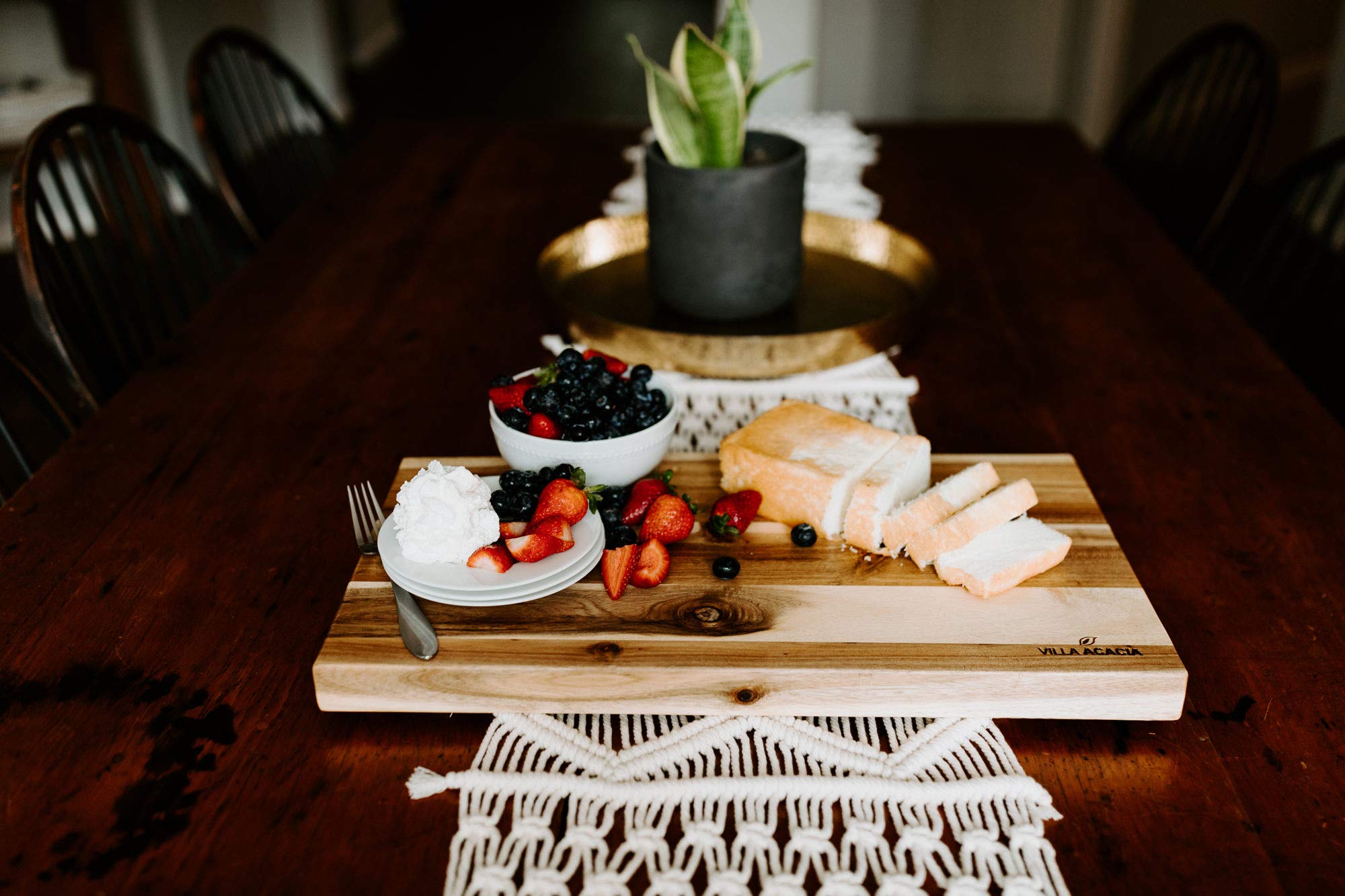 Villa Acacia Raw Wood Slab Serving Platter, Extra Long 22 Inches for Bread Board or Cheese Tray, Single, 22 Inch