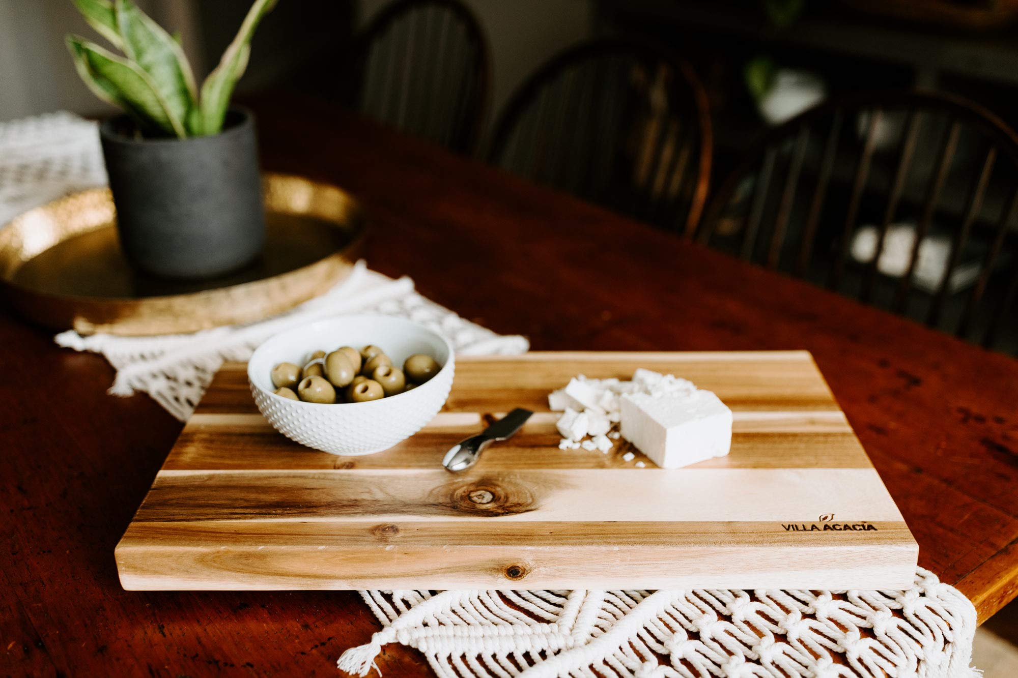 Villa Acacia Raw Wood Slab Serving Platter, Extra Long 22 Inches for Bread Board or Cheese Tray, Single, 22 Inch