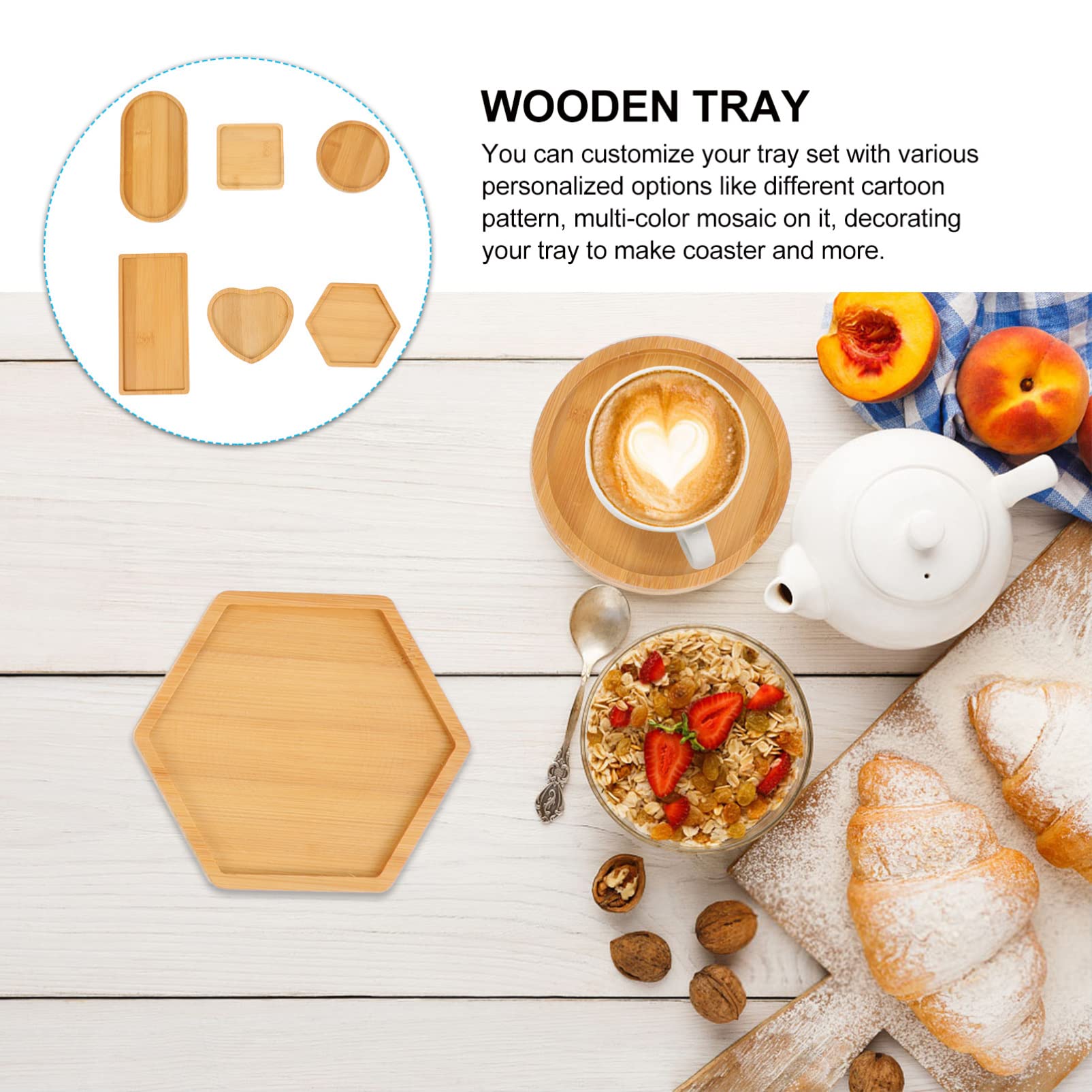 Didiseaon Wooden Tray Fillable Mosaic Trays Art Tray for DIY Plate Ornaments Making Crafts (6pcs)