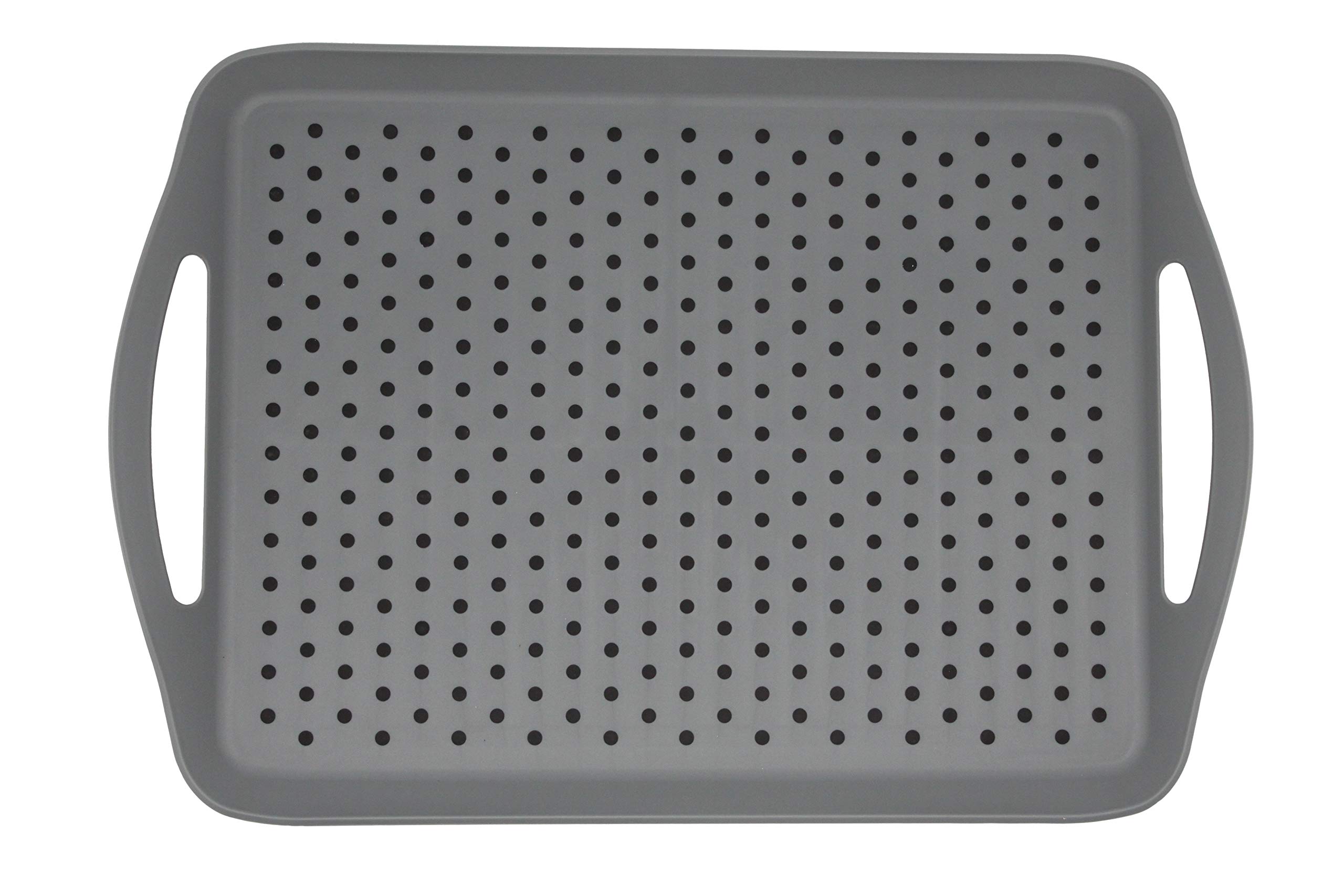 ChopMaster Rectangular Anti Slip Serving Tray with Handle (Large, Grey)