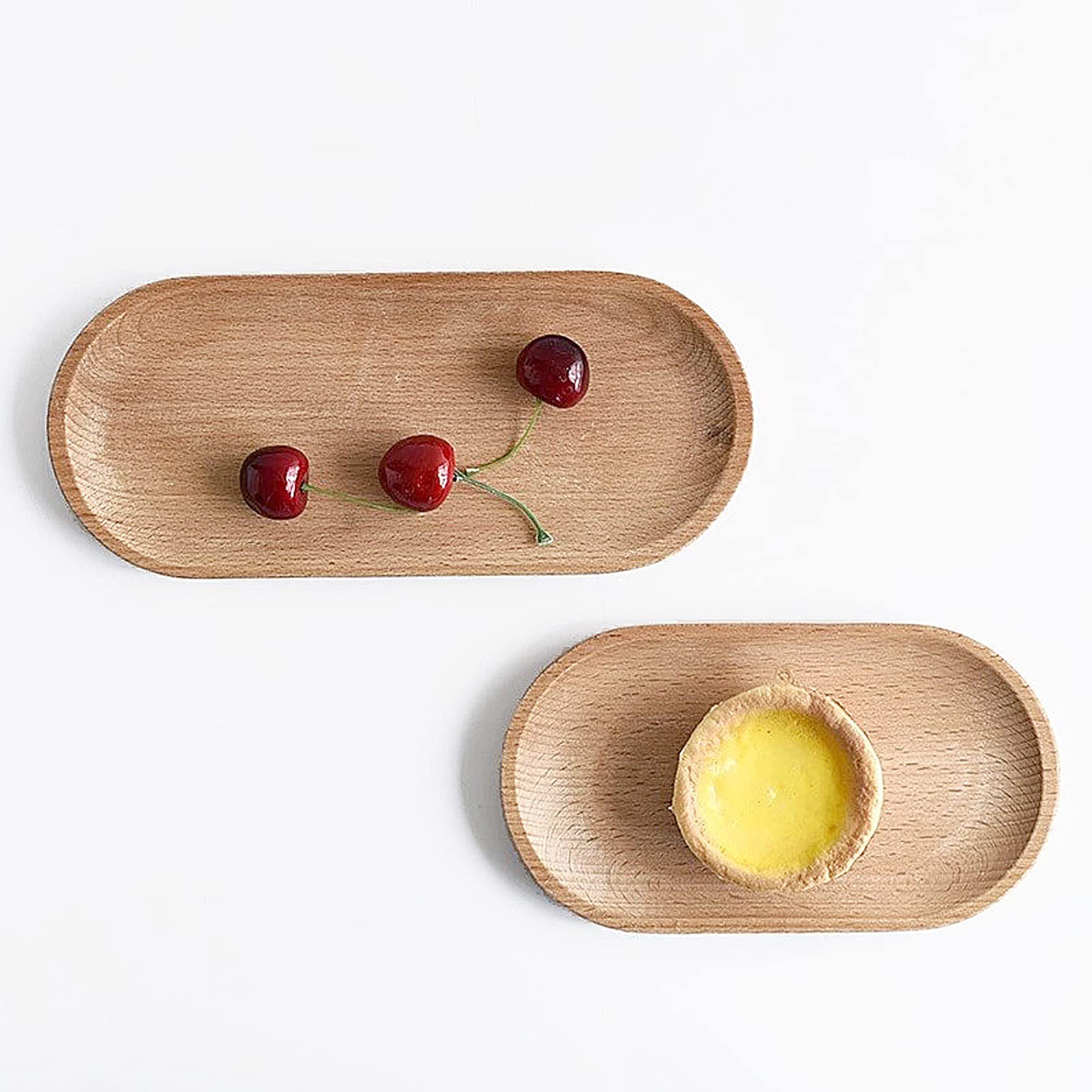 Wooden Serving Trays, 2 Pcs 9 in 7 in Charcuterie Boards Salad Plates Oval Shaped Wood Plates Cheese Fruit Tableware Decorative Tray for Wine, Cake, Crackers, Brie and Meat Large, Thick Wooden Fancy