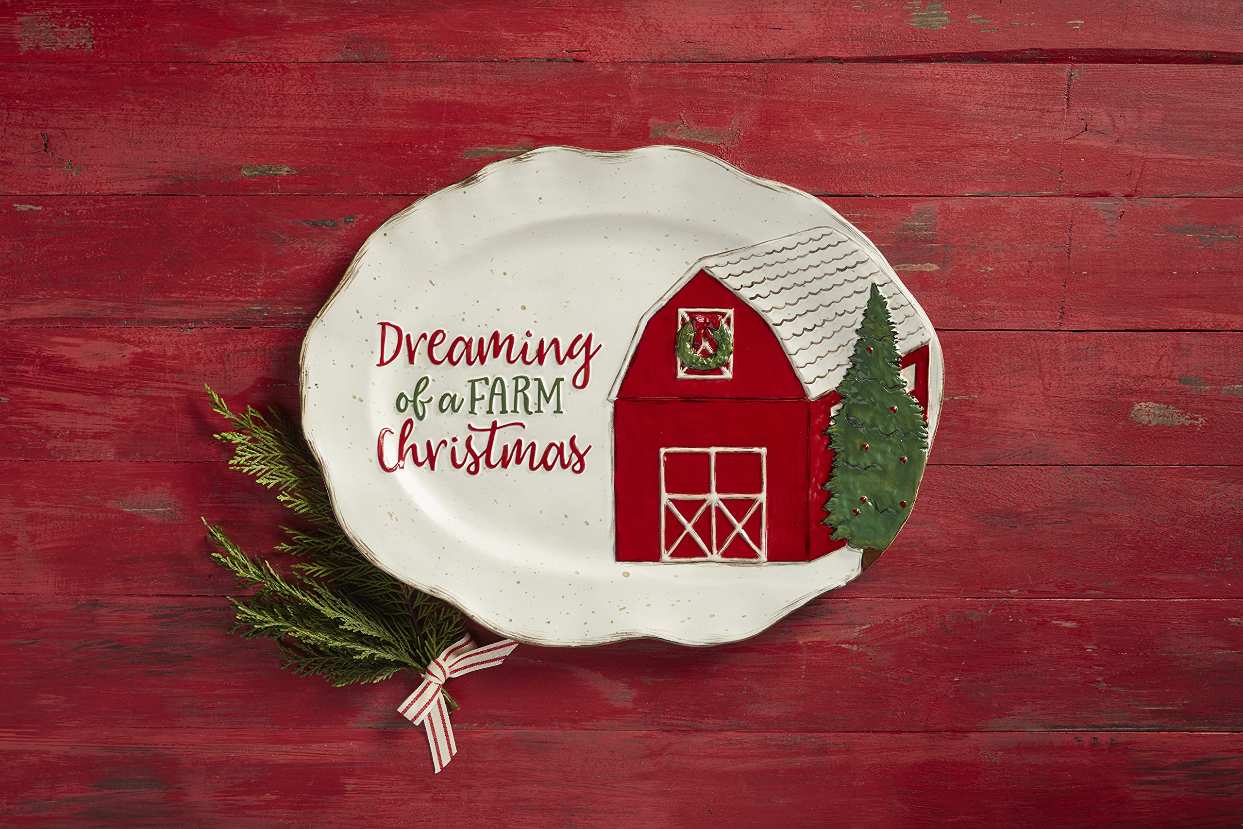 Mud Pie Farmhouse Barn Christmas Platter, Multi, 12.5" x 16"