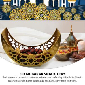 Amosfun Eid Food Tray Iron Art Hollow Moon Serving Tray Bowl Islam Ramadan Mubarak Dessert Candy Snack Container Plate Dish for Muslim Eid Party Decor Golden