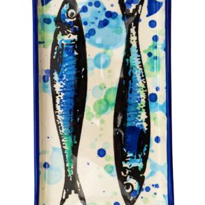 Splash Sardines Portuguese Pottery Rectangular Ceramic Serving Platter (Small)