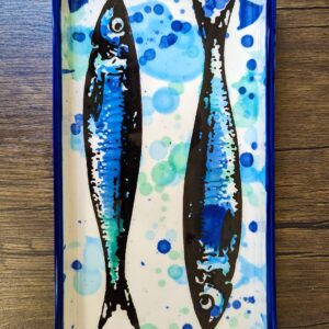 Splash Sardines Portuguese Pottery Rectangular Ceramic Serving Platter (Small)