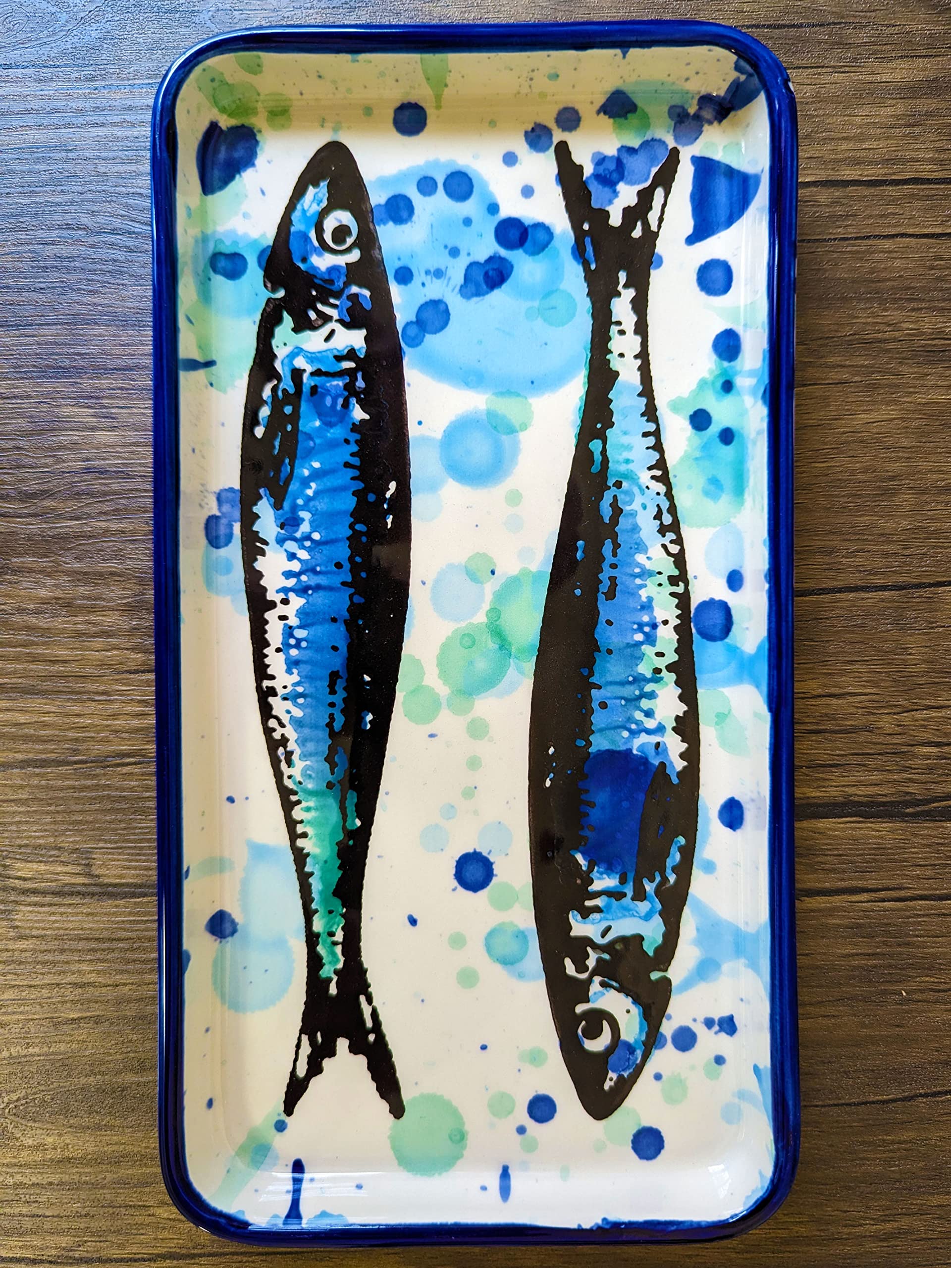 Splash Sardines Portuguese Pottery Rectangular Ceramic Serving Platter (Small)