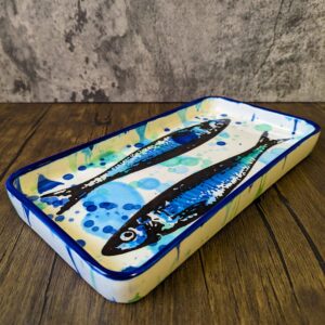 Splash Sardines Portuguese Pottery Rectangular Ceramic Serving Platter (Small)