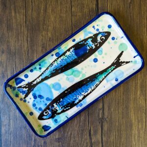 Splash Sardines Portuguese Pottery Rectangular Ceramic Serving Platter (Small)