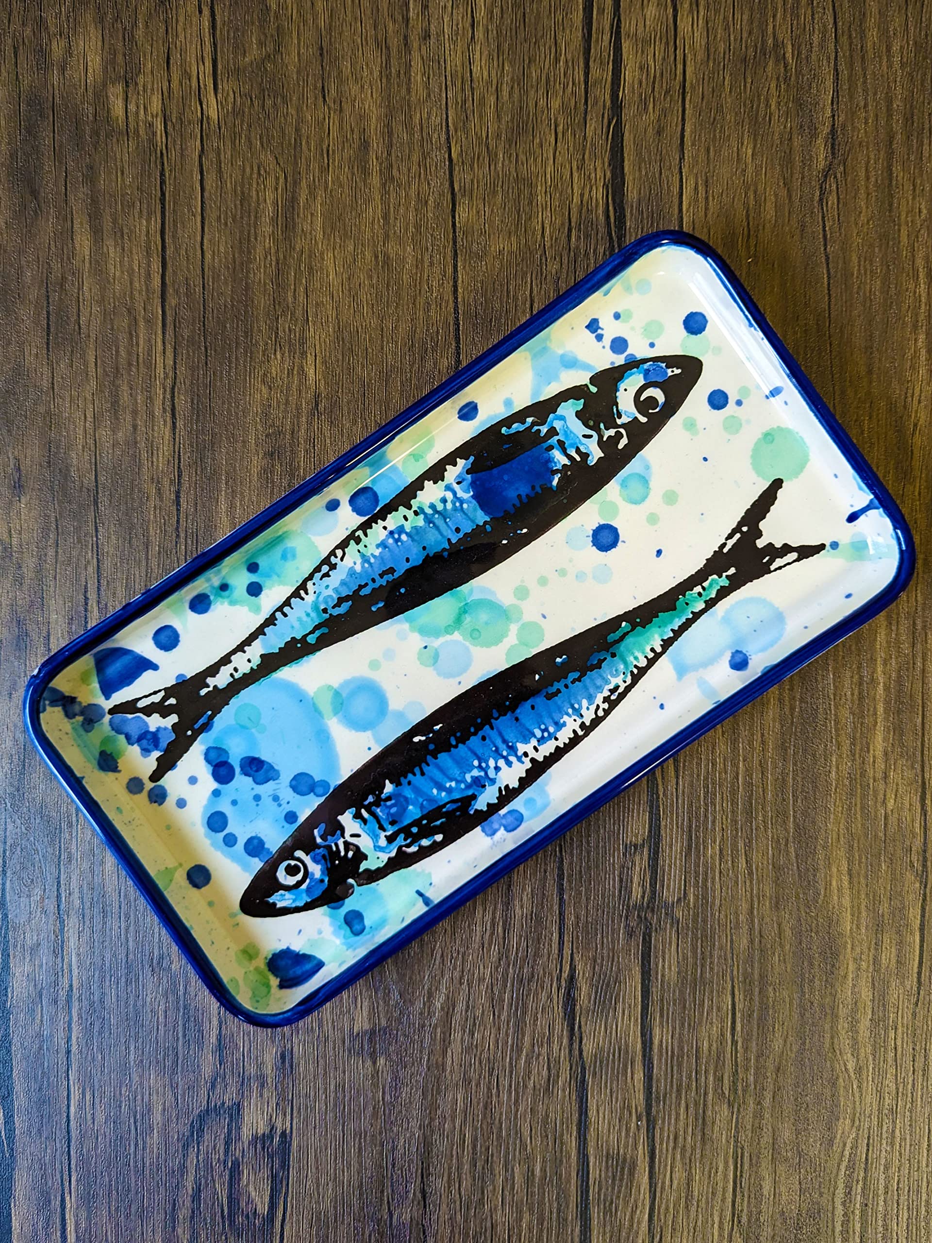 Splash Sardines Portuguese Pottery Rectangular Ceramic Serving Platter (Small)