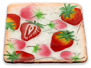 boston international colorful farm and garden glass serving plate, 10 x 10-inches, strawberry