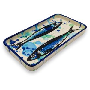 Splash Sardines Portuguese Pottery Rectangular Ceramic Serving Platter (Small)