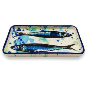 Splash Sardines Portuguese Pottery Rectangular Ceramic Serving Platter (Small)