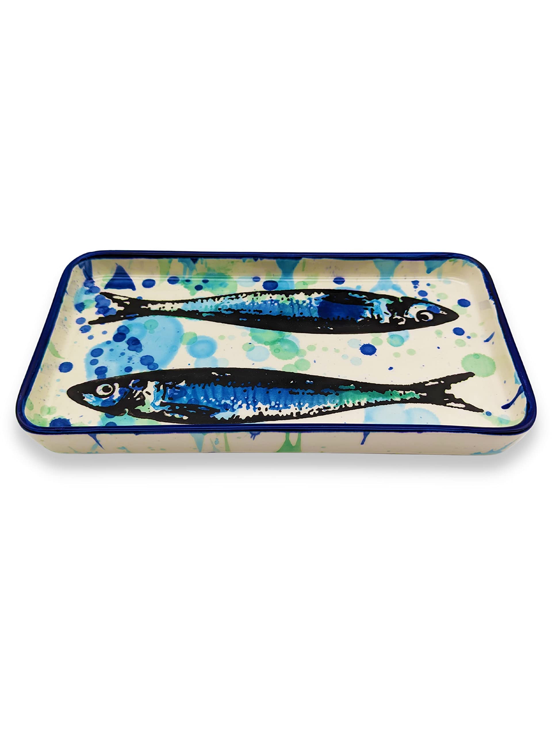 Splash Sardines Portuguese Pottery Rectangular Ceramic Serving Platter (Small)