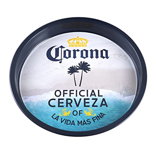 Corona Large Round Beverage Tray, Beach Scene, Round Measuring 12" with High Wall, Drink Tray Scene