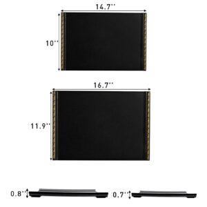 ZENFUN 2 Pack Black Rectangular Serving Trays with Golden Edge, Plastic Restaurant Serving Platters Stylish Non Slip Food Tray Multi-Purpose for Coffee Table, Kitchen, 16.7'', 14.7''