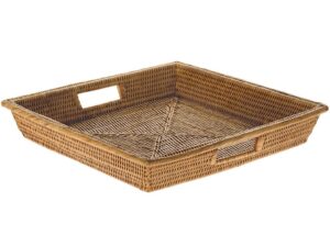 kouboo 1020046 la jolla rattan square serving tray, 17.5" x 17.5" x 2.75", honey brown