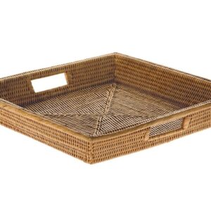 KOUBOO 1020046 La Jolla Rattan Square Serving Tray, 17.5" x 17.5" x 2.75", Honey Brown