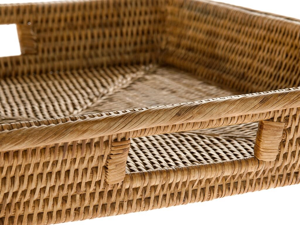 KOUBOO 1020046 La Jolla Rattan Square Serving Tray, 17.5" x 17.5" x 2.75", Honey Brown