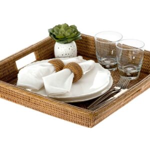 KOUBOO 1020046 La Jolla Rattan Square Serving Tray, 17.5" x 17.5" x 2.75", Honey Brown