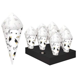 Deluxe Black, Silver, Gold Graduation Snack Cones w/Trays - (Pack of 42) | Perfect for Parties, Celebrations & Events