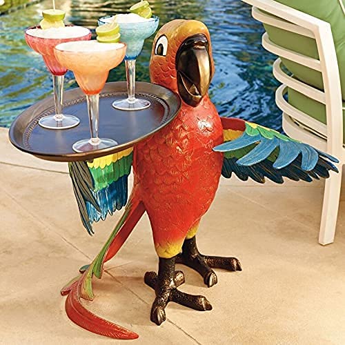 Serving Tray for Beer Vacation Party Drink Serving Parrot Butler, Parrot Butler Statue Bird Drink Serving , Retro Indoor Living Room Pool Kitchen Handicraft Decoration (22X12x20cm)