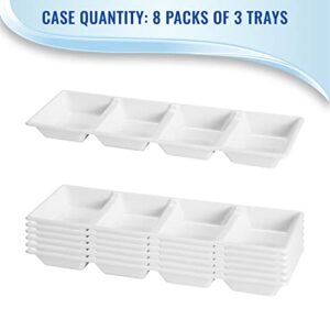 4-Section Food Trays, White Disposable Plastic Dessert Condiment Serving Dishes, Candies, Slice Fruits Platters for Birthday & All Occasions, 24 pcs (16" x 5" Tray, White)