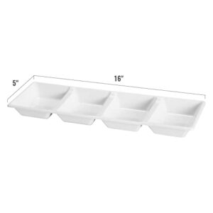 4-Section Food Trays, White Disposable Plastic Dessert Condiment Serving Dishes, Candies, Slice Fruits Platters for Birthday & All Occasions, 24 pcs (16" x 5" Tray, White)