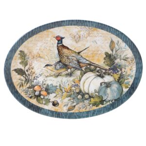 certified international harvest gatherings oval platter, 16" x 12",teal,white, large