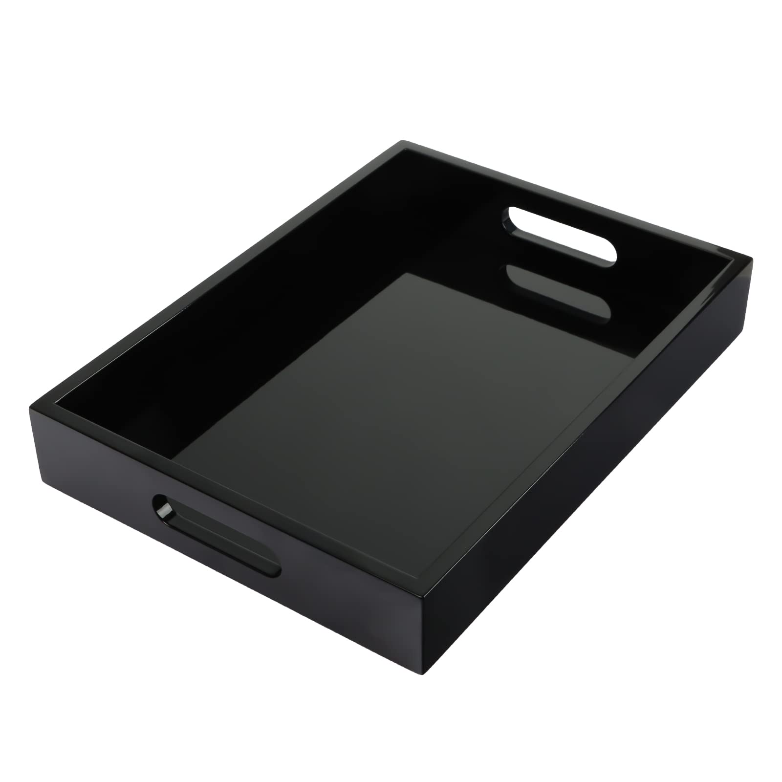 SANZIE Tray Wooden by high Gloss Paint,Serving Tray Easy to Handle for Breakfast and Coffee. Morden Tray in Office or Living Room for Storage Groceries. 13IN*9.4IN*2IN [Black]