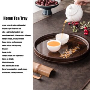 Fishawk Bamboo Tea Tray, Japanese Tea Serving Tray, Chinese Gongfu Tea Cup Plate Food Tray, Resin Decorative Table Tray for Home Breakfast in Bed Coffee Water Storage(Round trumpet)