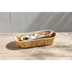 Mud Pie Beaded Hyacinth Nested Basket Set, Beaded, Small 5" x 12 1/2" | Large 6 1/2" x 16 1/2"