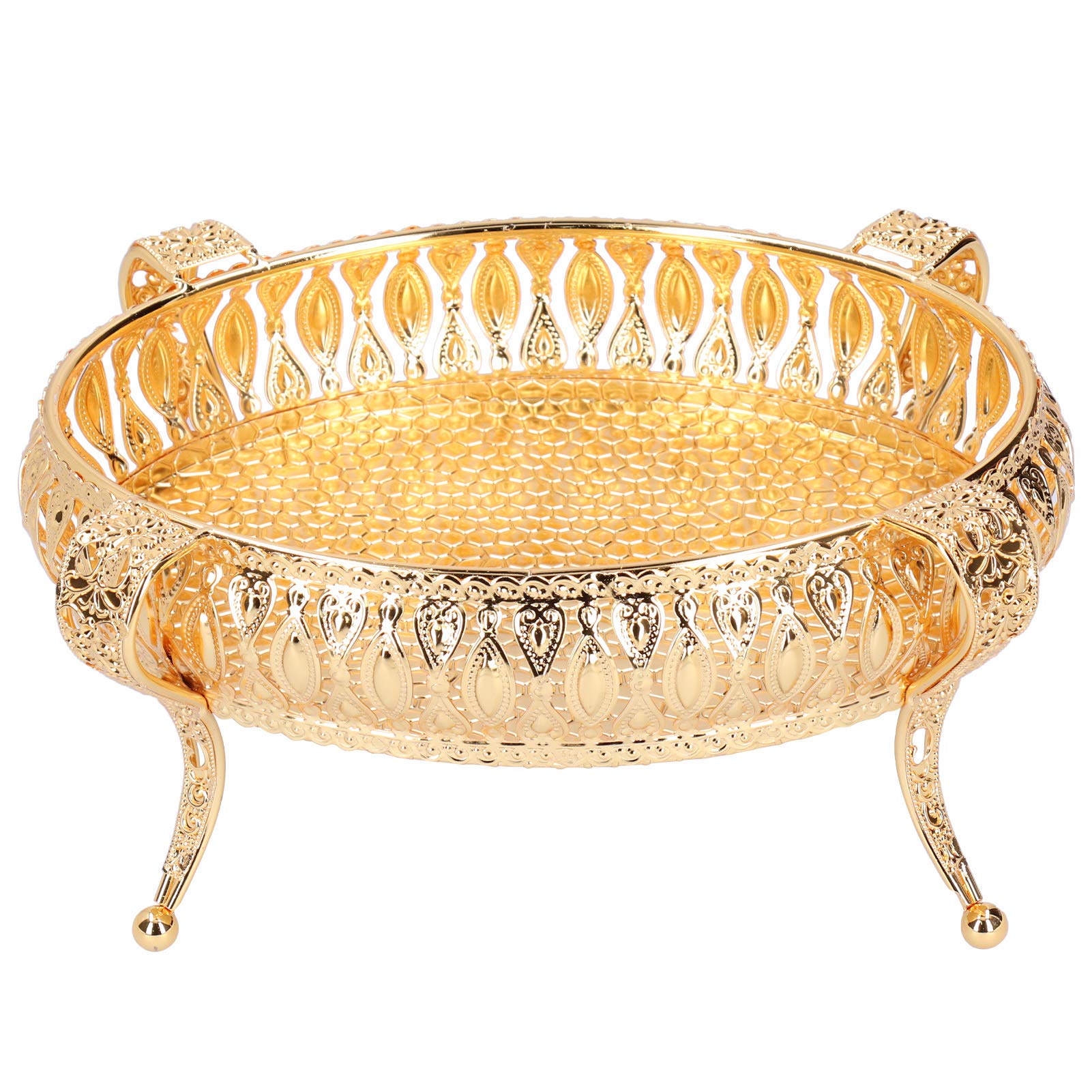 LIZEALUCKY Golden Fruit Tray Zinc Alloy Retro Style Candy Serving Plate Oval Snack Dessert Storage Plates for Cupcake Display Birthday Party Dessert Wedding Decoration