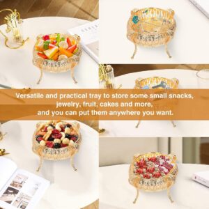 LIZEALUCKY Golden Fruit Tray Zinc Alloy Retro Style Candy Serving Plate Oval Snack Dessert Storage Plates for Cupcake Display Birthday Party Dessert Wedding Decoration