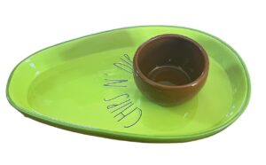 rae dunn artisan collection by magenta avocado shaped chips n' dip platter