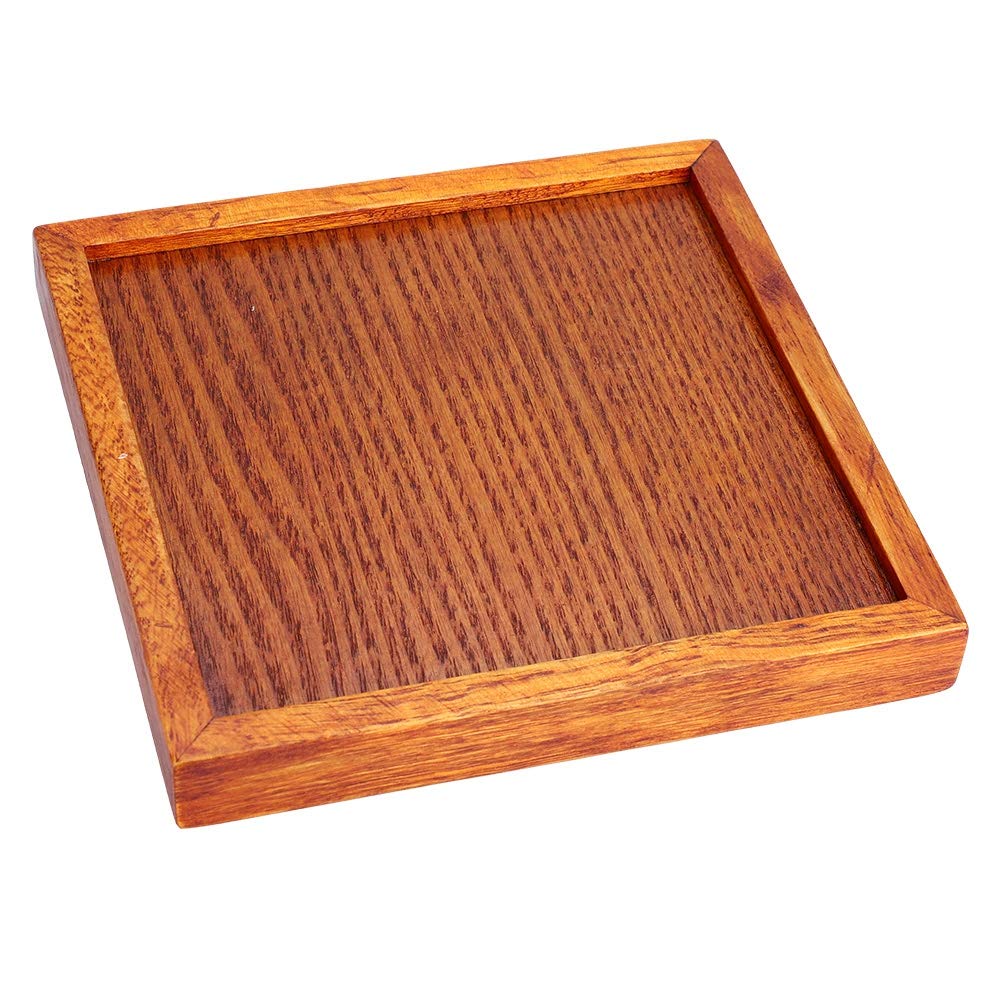 Fdit Small Portable Square Shape Solid Wood Tea Coffee Snack Food Dinning Serving Tray Plate for Home Kitchen Accessories(18 * 18 * 2)