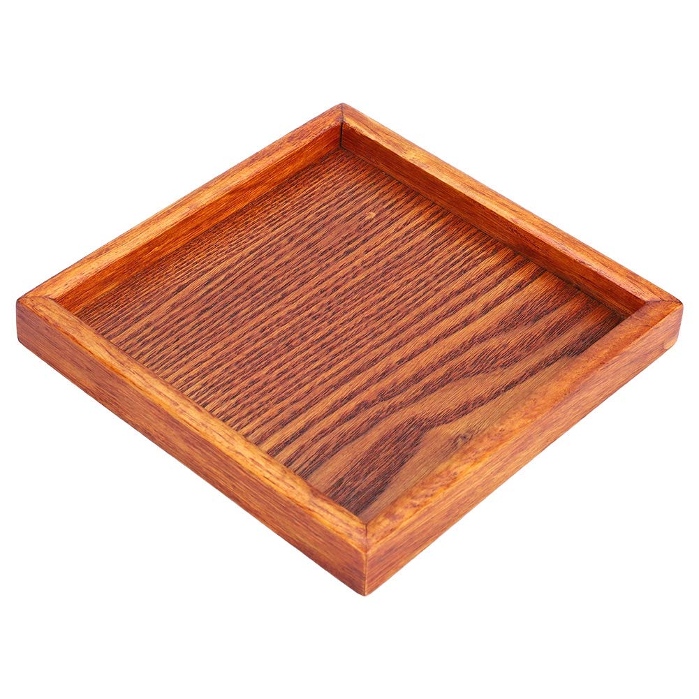 Fdit Small Portable Square Shape Solid Wood Tea Coffee Snack Food Dinning Serving Tray Plate for Home Kitchen Accessories(18 * 18 * 2)