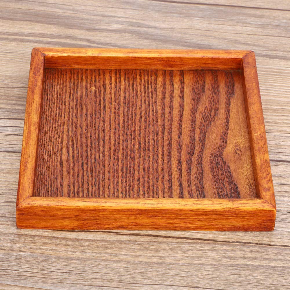 Fdit Small Portable Square Shape Solid Wood Tea Coffee Snack Food Dinning Serving Tray Plate for Home Kitchen Accessories(18 * 18 * 2)