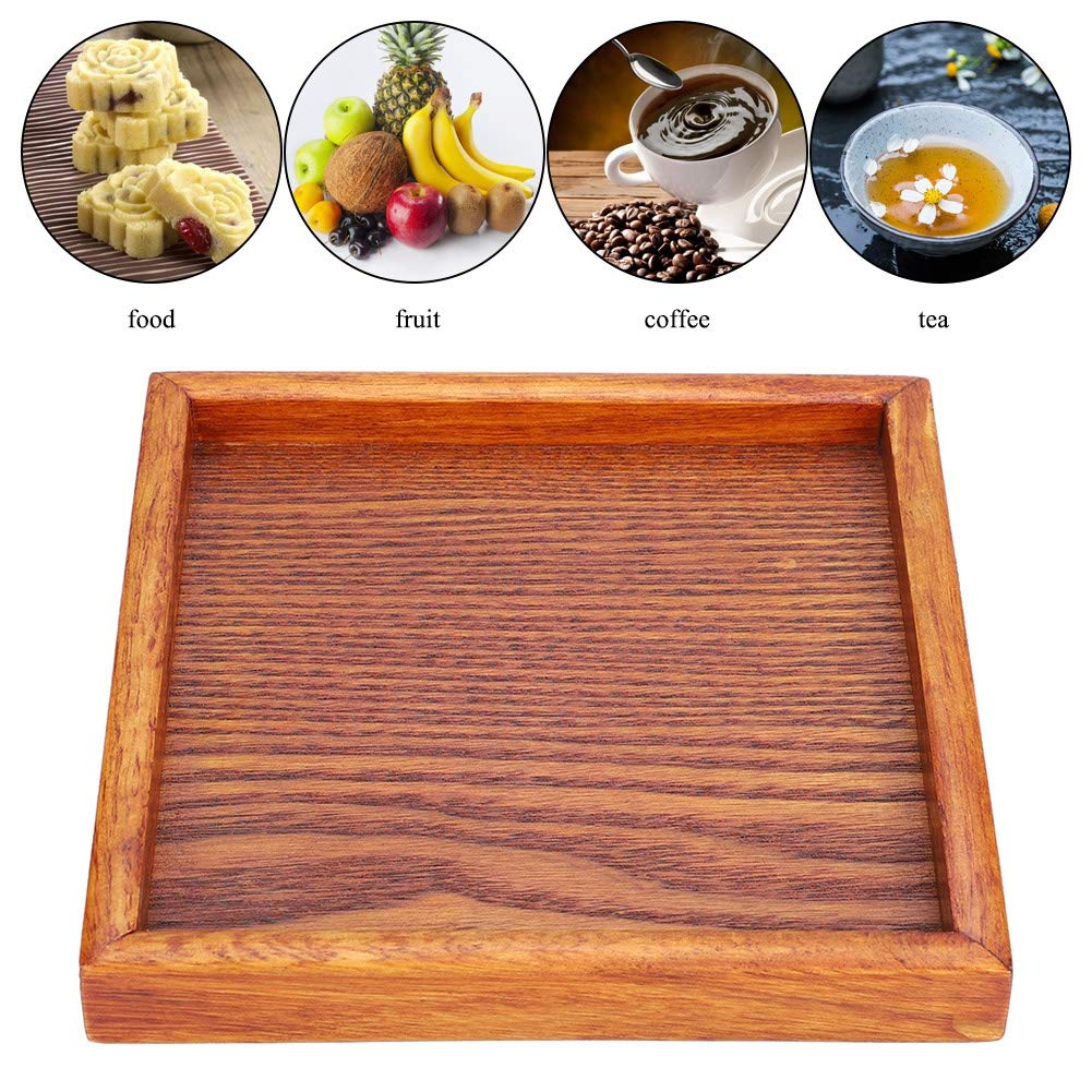 Fdit Small Portable Square Shape Solid Wood Tea Coffee Snack Food Dinning Serving Tray Plate for Home Kitchen Accessories(18 * 18 * 2)