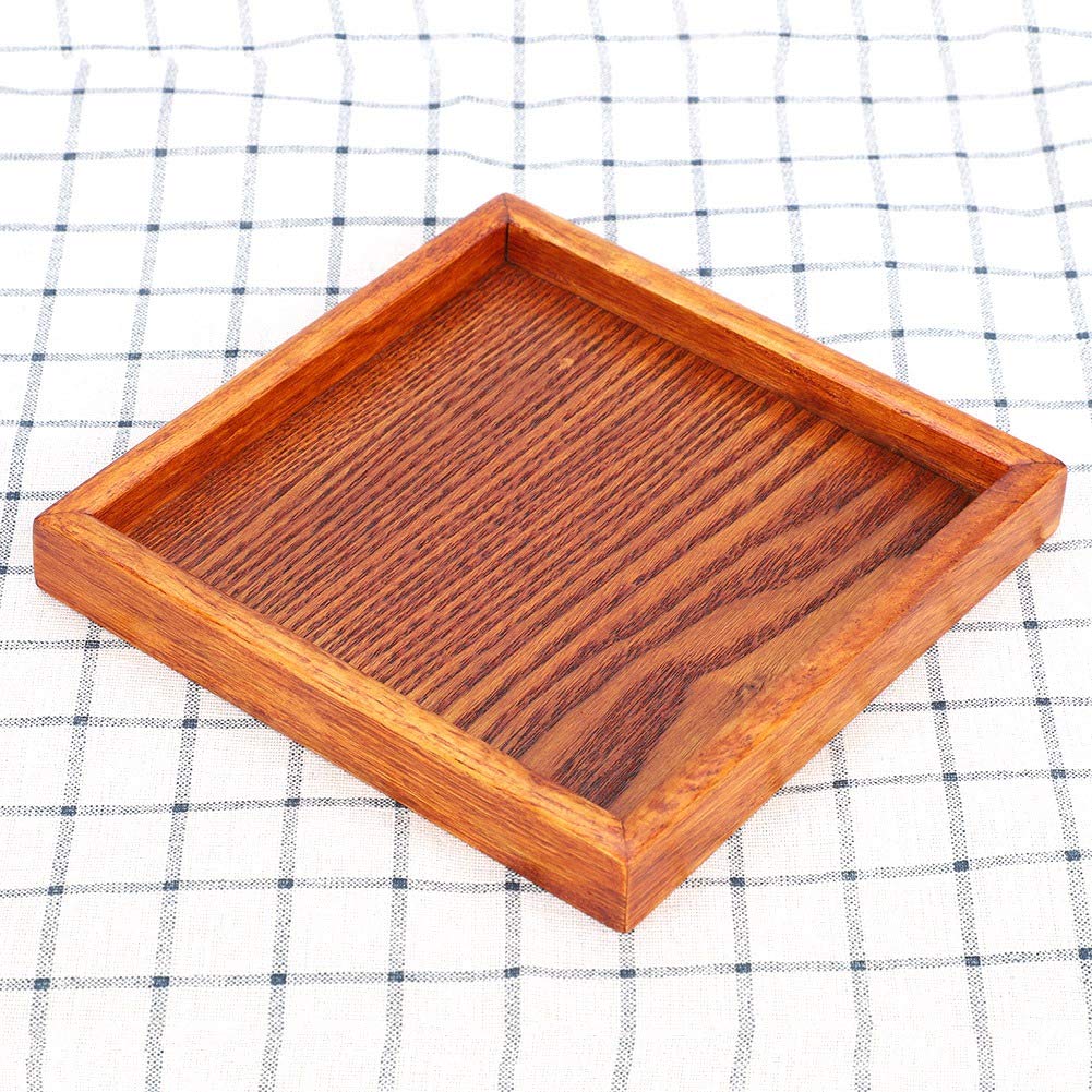 Fdit Small Portable Square Shape Solid Wood Tea Coffee Snack Food Dinning Serving Tray Plate for Home Kitchen Accessories(18 * 18 * 2)