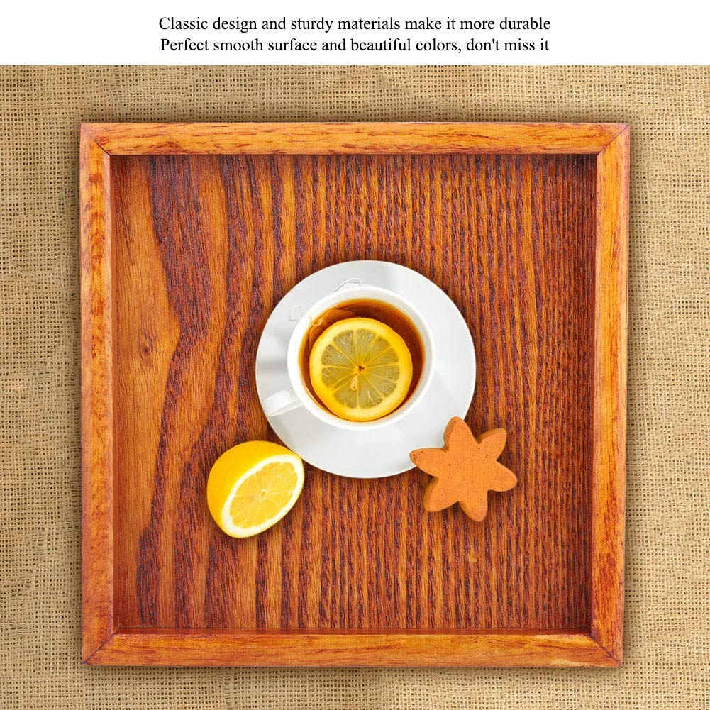 Fdit Small Portable Square Shape Solid Wood Tea Coffee Snack Food Dinning Serving Tray Plate for Home Kitchen Accessories(18 * 18 * 2)