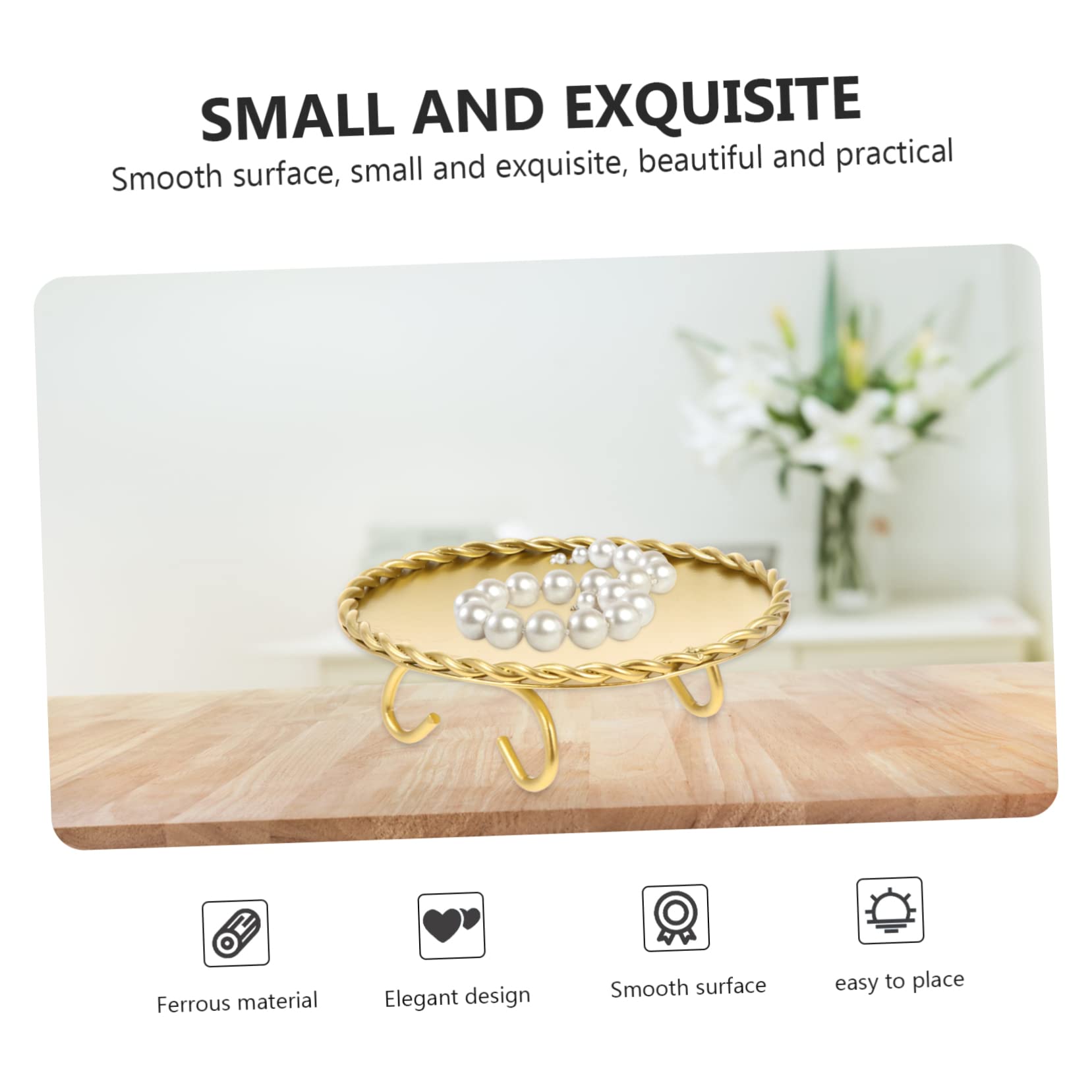 Veemoon 1pc Jewelry Storage Tray Jewelry Plate Jewelry Tray Metal Earring Plate Metal Jewelry Dish Jewelry Trinket Ring Display Crystals Bracelet Multi-function Tray Container Round Iron