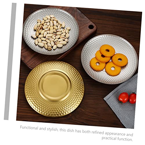 Zerodeko 3pcs Hammered Fruit Plate round salad plates metal dinner plate large dinner plate camping tableware plate fish serving platter Disc Japanese-style child Stainless steel food plate